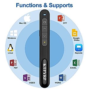 KTPYRP Presentation Clicker, PowerPoint Clickers, Wireless Presenter Remote, RF 2.4G Hz 100FT USB PPT Slide Remote Control with Clip for Presentations, Pet Cat Dog Lazer Pointer for Laptop