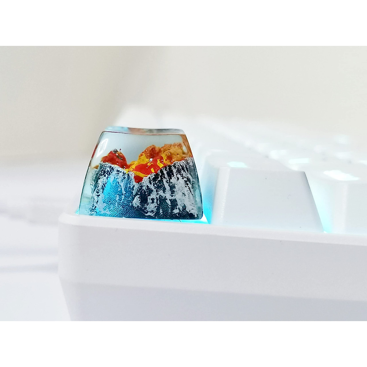 MECHKYP Handmade Mt .Fuji Backlit Resin Artisan Keycap R4/Esc Key Cap Shine Through Translucent SA Profile for Cherry MX Switch Gaming Mechanical Keyboard,Volcano Magma (Magma)