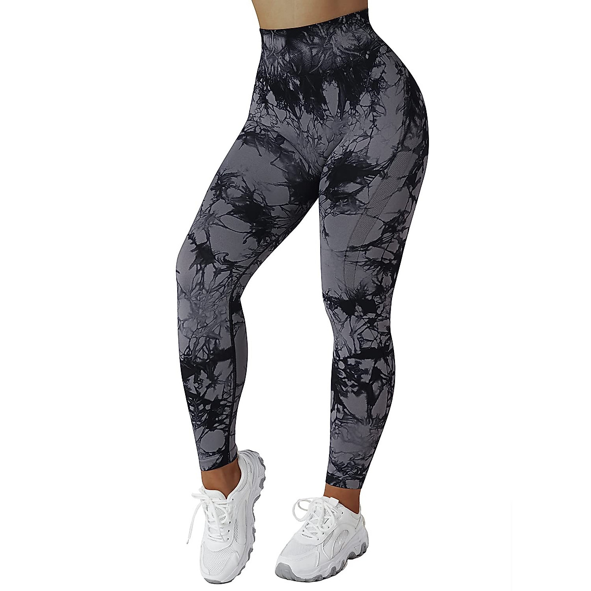 DOULAFASS Women Butt Lifting Leggings Seamless Scrunch Booty High Waisted Workout Yoga Pants (X-Large, 150-Black Tie Dye)