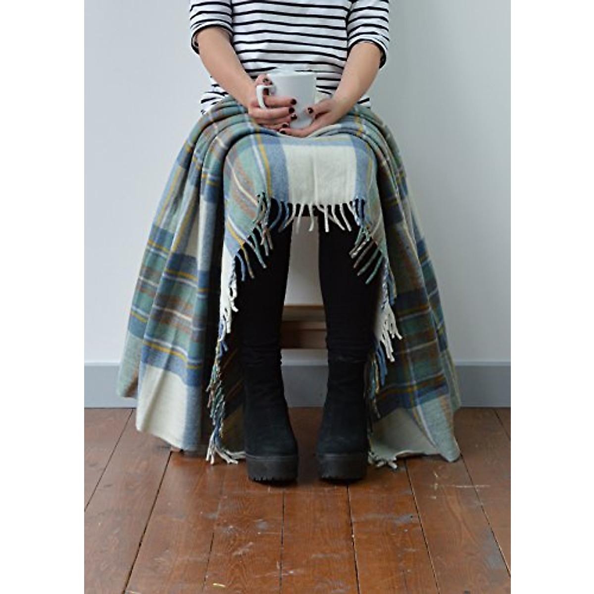 The Tartan Blanket Co. Recycled Wool Knee Blanket Stewart Muted Blue Tartan 28" x 65"