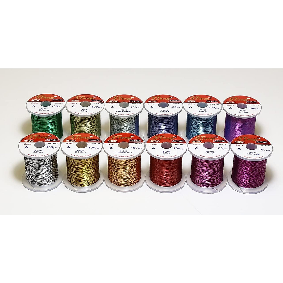Hitena STWRAP Rod Wrapping Thread - Metallic Zebra (Jasper) 12 Color Pack (100yd)