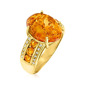 Ross-Simons Amber and .50 ct. t.w. Citrine Ring With White Topaz Accents in 18kt Gold Over Sterling. Size 7