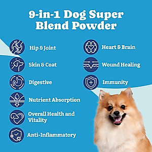 Supplements for Dogs, Dog Supplements Super Blend Powder 9 in 1, Vitamins for Dog, with Iceland Fish Powder, Support Gut Health, Hip and Joint, Multivitamin Support, 6.35oz, Fish Flavor