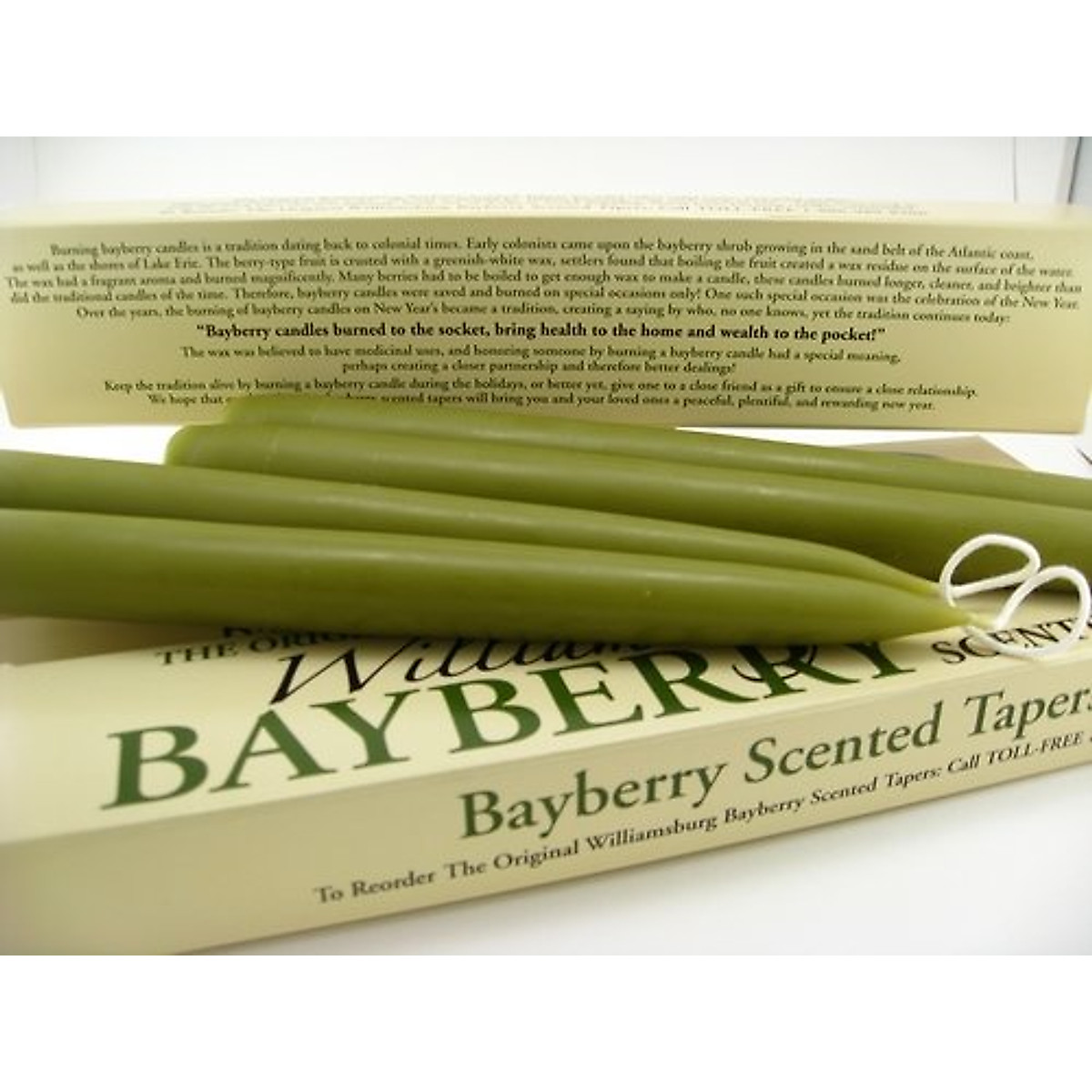 Williamsburg Bayberry Candles Tapers with Candle Legend - Bayberry Scented