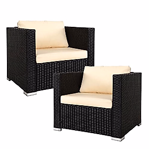 KAWIVAST Patio Single Sofa,Outdoor Patio Armchair,Outdoor Single Sofa,Wicker Patio Single Sofa,Rattan Single Sofa,Outdoor PE Rattan Sofa,All Weather Patio Sofa (2, Black+Beige)