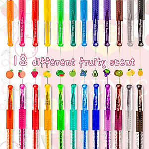 Fruity Scented Gel Pens, Sunacme Sweet Scented Glitter Gel Pens, Cute School Supplies for Coloring, Journaling, Drawing, Note Taking - 24 Pack Gift Idea
