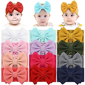 Cinaci 12 Pack Super Stretchy Nylon Headbands with Big Bow Hair Accessories Wide Headwraps for Baby Girls Infants Toddlers Kids