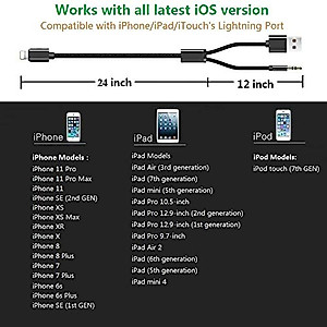 [Upgraded ] 2 in 1 Audio Charging Cable Compatible with iPhone/iPad,3.5mm Aux Cord Audio Jack Works with Car Stereo Speaker Headphone Car Charger Compatible with iPhone13/ 13 Pro/12/11/XS/XR/8/7/SE
