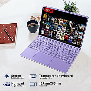 Ruzava/Aocwei 16" Laptop 12+512GB Celeron Intel N5095 (Up to 2.9Ghz) 4-Core Win 11 PC with Cooling Fan 1920 * 1200 2K Screen Dual WiFi Support 2.5" HDD 1TB SSD Expand for Game Work Study-Purple