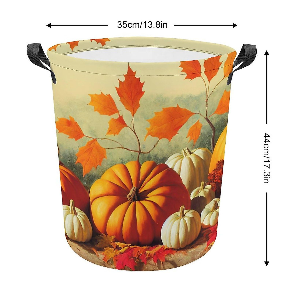 FISNAE Pumpkin Fall Leaves Storage Baskets, Thanksgiving Laundry Hamper-Collapsible Storage Bin with Handles,Toy Organizer Bin for Kid's Room,Office,Nursery Hamper, Home Decor