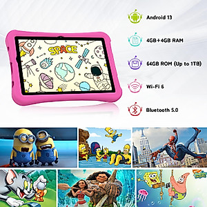UMIDIGI Kids Tablet, Android 13 Tablet for Kids, 10.1 inch G2 Tab Kids, 8(4+4) GB RAM 64GB ROM Up to 1TB, Children's Tablet with Parental Control, BT 5.0, WiFi 6, Learning Tablet for Kids (Pink)