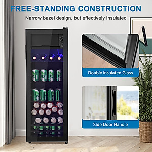 AXUTL 4.5 Cu.ft Glass Door Beverage Fridge with Freezer 160 Cans Beverage Refrigerator Mini Small, Drink Fridge Wine Beer Cooler with Office/Bar/Bedroom Compact Refrigerator, black