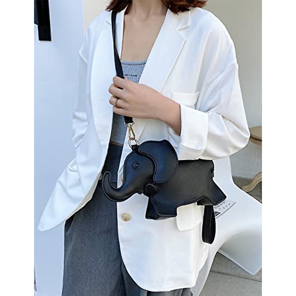 Rejolly Elephant Shaped Crossbody Bag for Women Shoulder Handbag PU Leather Wristlet Clutch Purse Cute Funny Animal Small Bag Black