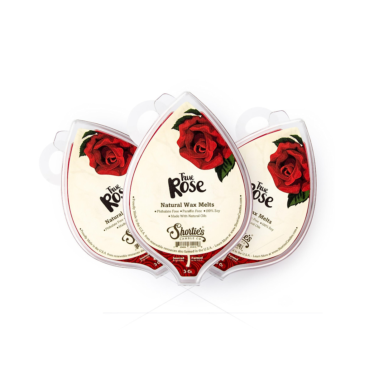 Shortie's Candle Company True Rose Soy Wax Melts 3 Pack - 3 Highly Scented 3 Oz. Bars - Made with 100% Soy and Essential Fragrance Oils - Phthalate & Paraffin Free, Vegan, Non-Toxic