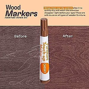 Katzco Furniture Repair Kit Wood Markers - Set of 13 - Markers and Wax Sticks with Sharpener - for Stains, Scratches, Floors, Tables, Desks, Carpenters, Bedposts, Touch-Ups, Cover-Ups