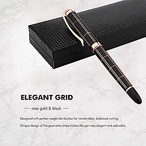 SHALORY Rose Gold Gel Ink Rollerball Pen-Geometric Stripe Style Copper Grip Metal Pens in Gift Box with 1 Extra Refill,Valentine's Day Gifts for Women &Men (Black Ink, 0.7mm Fine Point)