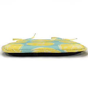 Lunarable Yellow and Blue Chair Seating Cushion Set of 4, Citrus Pattern in Hand Drawn Style Watercolor Grunge Lemon Slices, Anti-Slip Seat Padding for Kitchen & Patio, 16"x16", Turquoise and Yellow