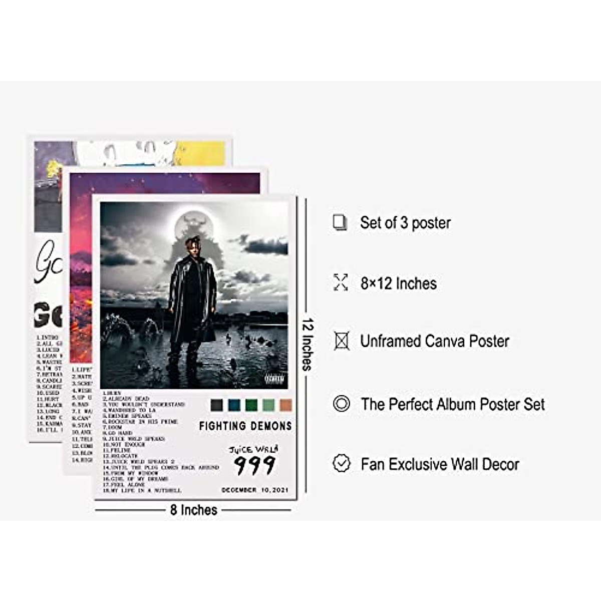 ZDJ A Set of 3 canvas posters,Juice Wrld Poster Album Cover Posters Aesthetics 3 Piece Set,8x12Inch Canvas Prints Unframed Set of 3