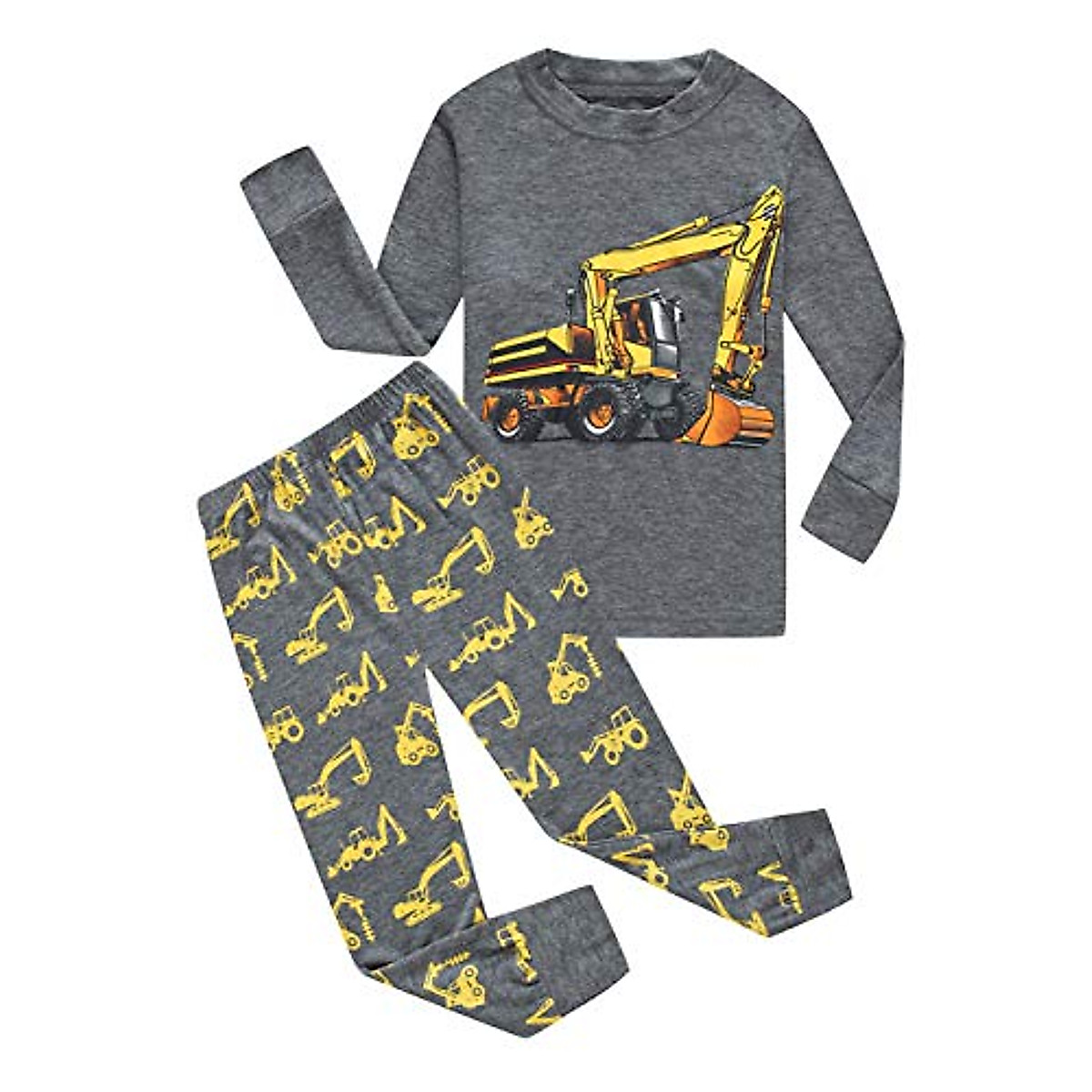 Family Feeling Excavator Little Boys Long Sleeve Pajamas Sets Cotton Pyjamas Kids Pjs Size 5 Grey