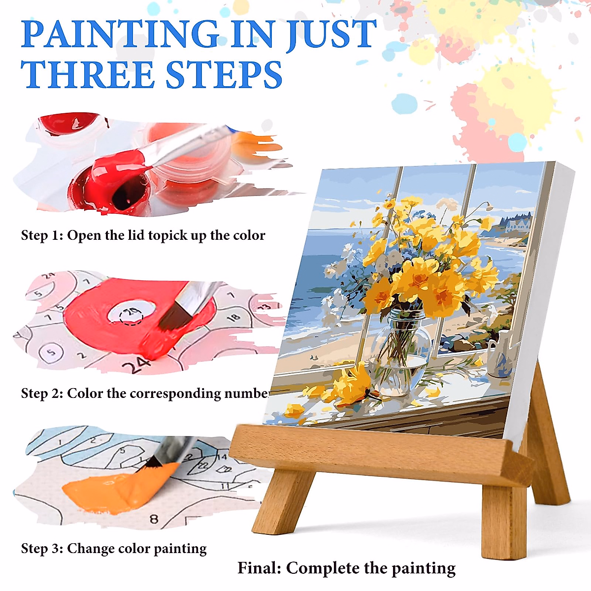 PRASIO Paint by Numbers Kit for Adults Beginner, Flowers Adult Paint by Number Kits on Canvas, DIY Acrylic Watercolor Oil Paint by Number for Adults for Home Decor Gift 16x16 Inch