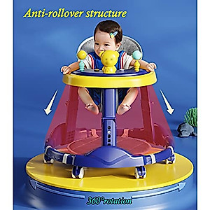 LEIYTFE Folding Walker with Wheels Sit-to-Stand Walker for 6-18 Month Baby,Adjustable Activity Walker,Anti-Rollover Boy and Girl Walker (Color : Blue)