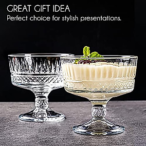 Crystalia Glass Ice Cream Bowls, Crystal Dessert Cups Set of 2, Clear Pedestal Bowls, Small Glass Bowls for Parfait, Trifle, Sundae and Cereal, Footed Desert Cups, Lead-Free Custard Cups