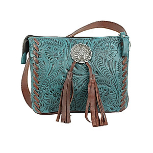 American West Leather Lariats & Lace Women's Multi-Compartment Crossbody Bag Turquoise