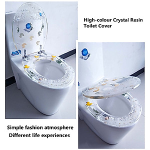 Transparent Elongated Toilet Seat,Resin 0.6 inch Thicken Toilet Seat,Round Toilet Seat, with Quietly Close and Quick Release Hinges, Little Yellow Duck