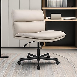 EMIAH Armless Office Desks Chair with Wheels PU-Padded Vanity Chair Mid-Back Ergonomic Home Office Computer Chair Comfortable Adjustable Swivel Task Chair with Thickened Cushion