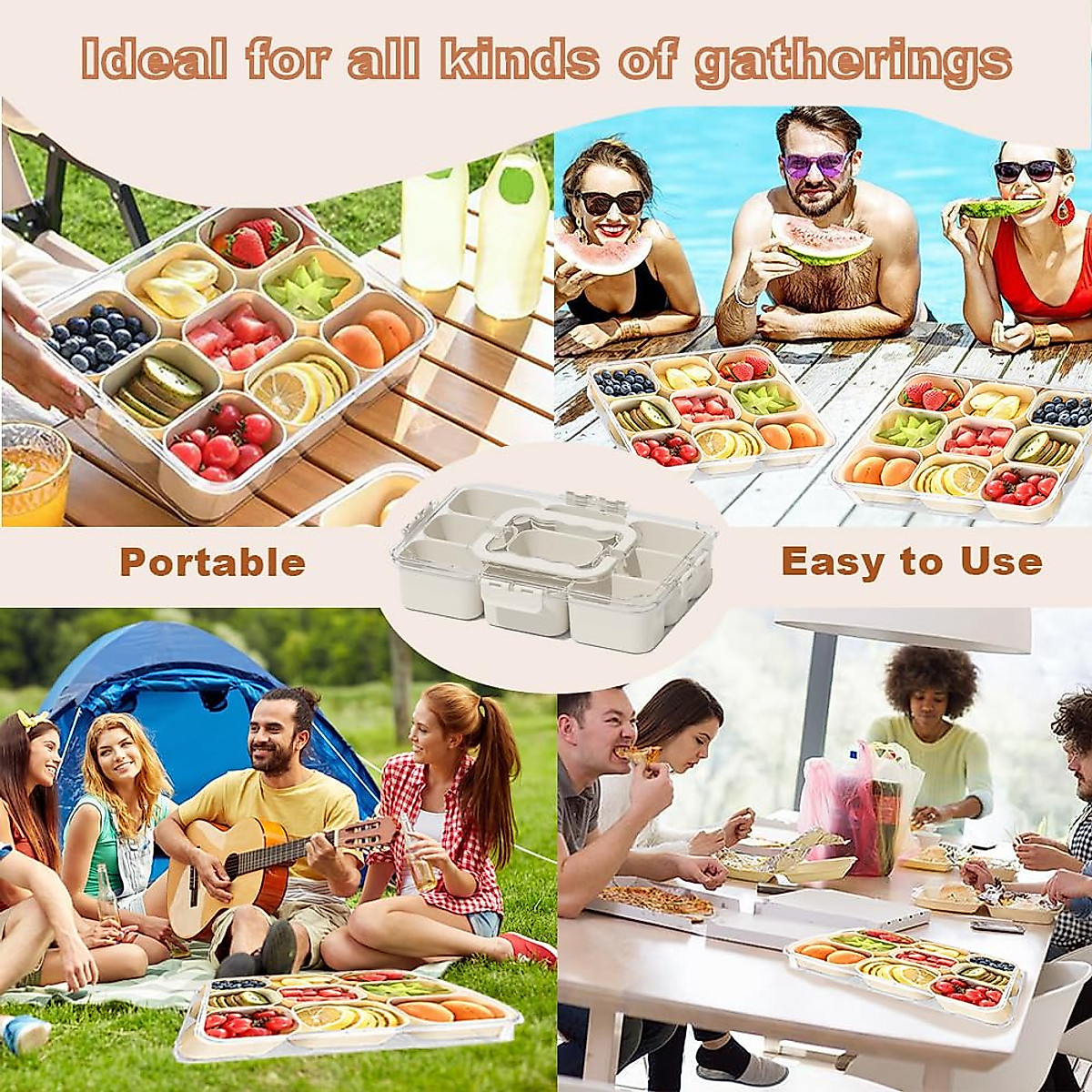 Iosjeude Tackle Box For Snacks, Divided Serving Tray With Lid And Handle, 9 Compartment Portable Snack Platters For Fruit, Nuts, Candy, Entertaining, Party, Picnic, Food Storage for Travel Beach