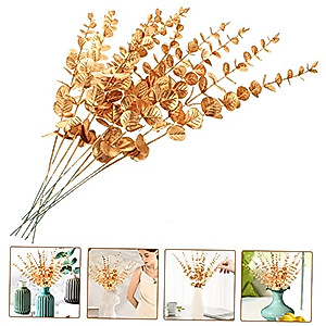 NOLITOY 10Pcs Eucalyptus Leaves Gold Home Decor Green Leaves Artificial Flowers Green Leaves Decor Faux Silver Eucalyptus Fall Decor Plants Artificial Greenery Stems Plastic Vase Decors