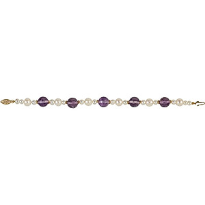 Banvari Freshwater Cultured Pearl and Amethyst Bracelet in 14k Yellow Gold