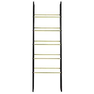MyGift Art Deco Style Towel Ladder Rack Modern Black and Gold Tone Metal Wall Leaning Decorative Blanket Hanger Holder