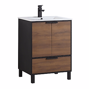 Fine Fixtures Hamilton Bathroom Vanity and Sink, 24 Inch Walnut - ADA Compliant
