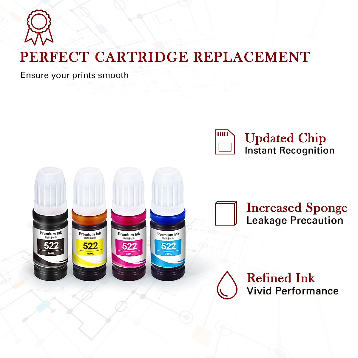 Toner Kingdom Compatible 522 Ink Bottle Refill High Capacity T522 Refill Ink Bottle for ET-2720 ET-4700 Printer (4 Pack, Black, Cyan, Magenta, Yellow)