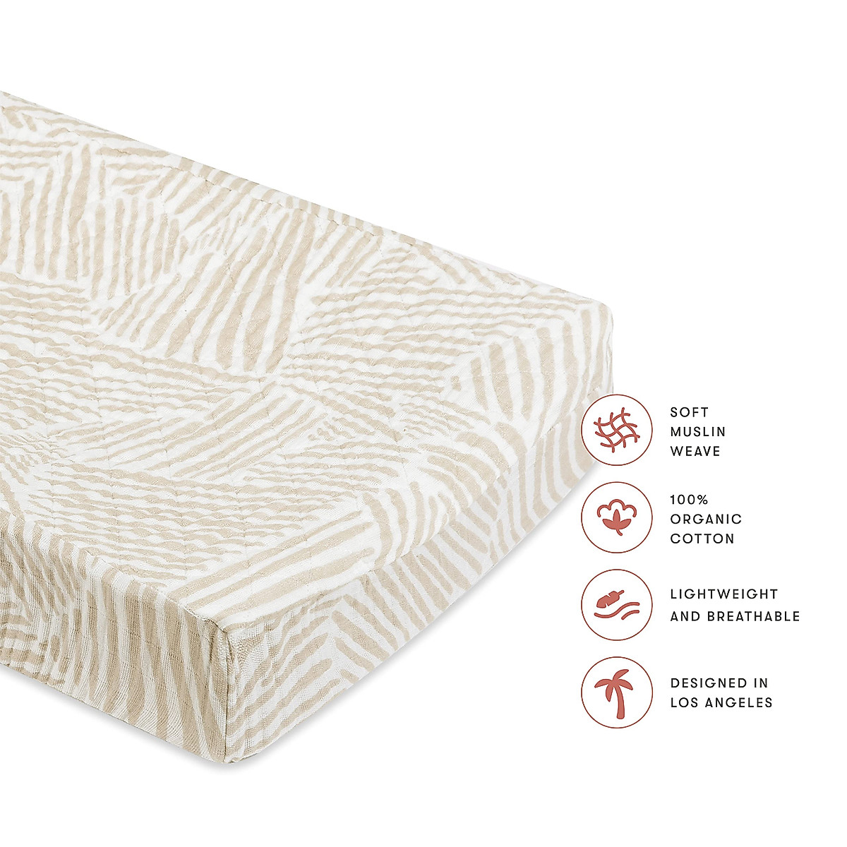 Babyletto 100% Quilted Organic Cotton Changing Pad Cover, GOTS-Certified, Fitted 360°, Ultra-Soft and Breathable Muslin - Oat Stripe