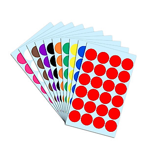 1200 Pack, 1" Round Colored Dot Stickers Labels - 10 Assorted Colors