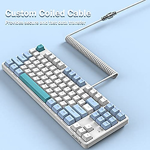 A.JAZZ AK873 Wired 87 Key TKL Retro Color Mechanical Gaming Keyboard with Rainbow Backlit Hot-swap Tactile Blue Switch NKRO Gasket Ergonomic Custom Coiled Aviator C to A Cable for Win/Mac(Blue White)