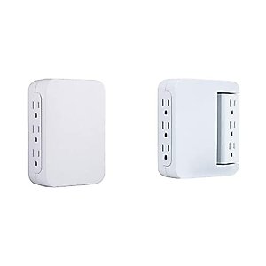 GE Pro 6 Outlet Wall Tap Surge Protector, Side Access, Power Outlet Adapter, 1200 Joules & Pro Side-Access Swivel Surge Protector, 6-Outlet Wall Tap, 3 Prong, 1200 Joules, 120V AC, 15A, 1800W, White