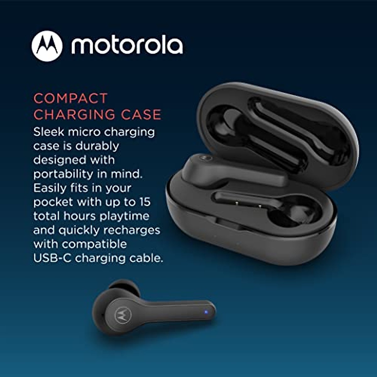 Motorola Moto Buds 085 - True Wireless Bluetooth Earbuds with Microphone and USB-C Charging Case - IPX5 Water Resistant, Smart Touch-Control, Lightweight Comfort-Fit, Clear Sound & Deep Bass - Black