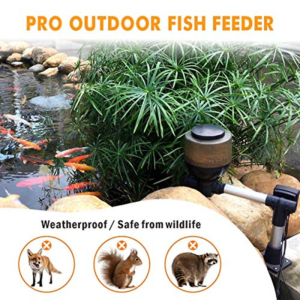 hygger Large Programmable Auto Pond Feeder with LCD Display Controller Automatic Fish Food Feeding Dispenser Outdoor Koi Fish Feeder 5.5 L Capacity