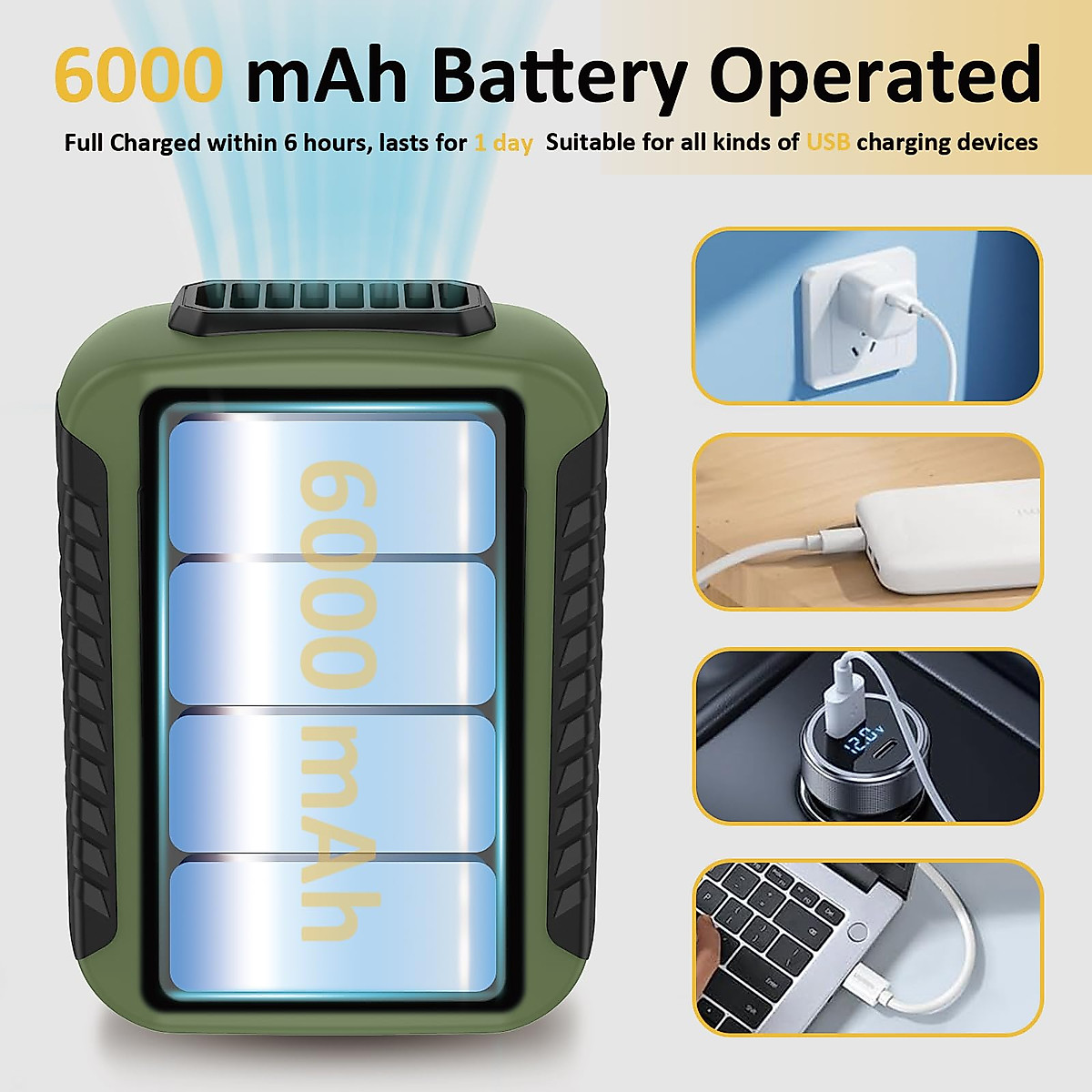 CozyHale Portable Waist Clip Fan, 2024 Upgrade Personal Hand-Frees Necklace Fan, Wearable Belt Fan with Rechargeble 10000 mAh Battery Operated, 20H Working Time, 3-Speeds, 12000RPM Airflow (Green)