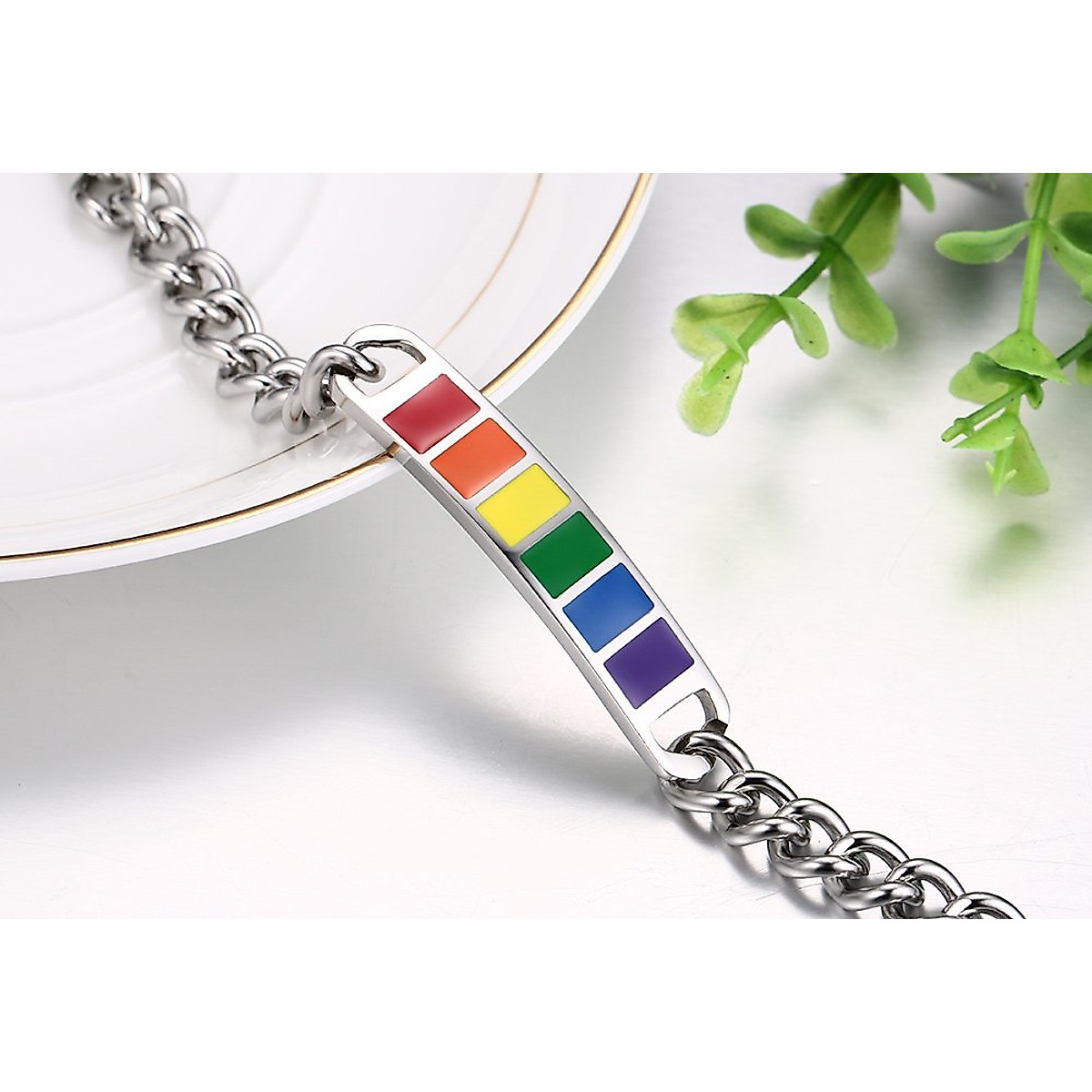 VNOX Jewelry Stainless Steel Rainbow Rubber Gay & Lesbian Pride Bracelet,Width 10mm,8"