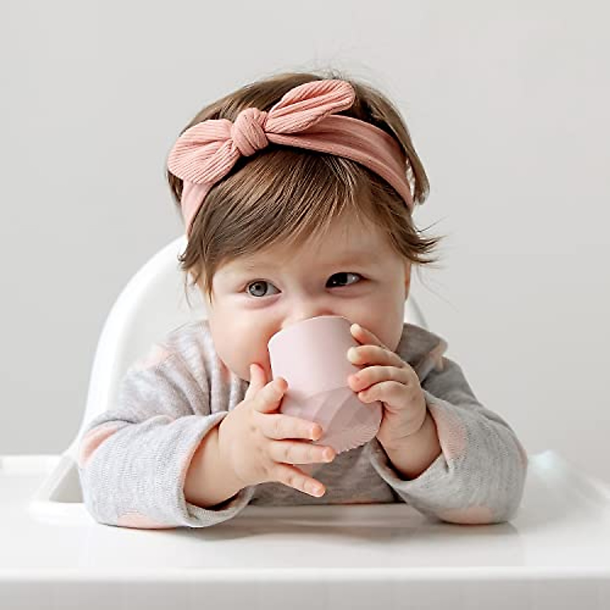 SAMiGO Silicone Baby Cups for 6-12 Months Infants - Tiny Open Cups - Training Cups for Baby Led Weaning - Set of 2 Drinking Cups