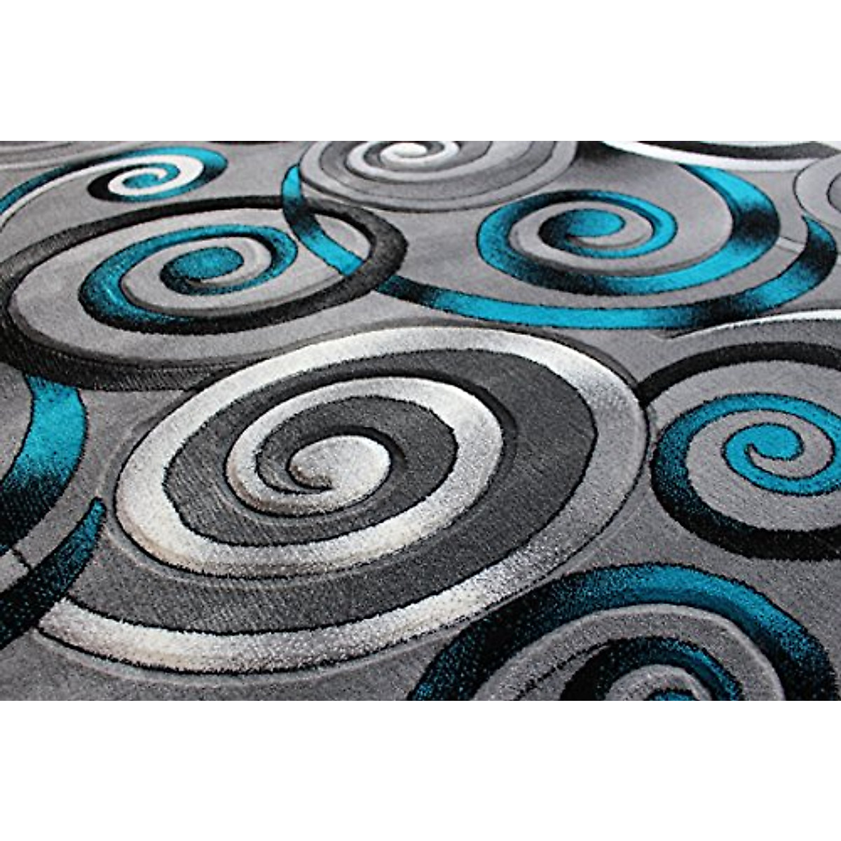 Masada Rugs, Turquoise Grey Modern Contemporary Woven Area Rug, Hand Carved (5 Feet X 7 Feet, Turquoise)