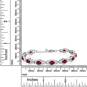 Gem Stone King 925 Sterling Silver Red Created Ruby Tennis Bracelet For Women (14.60 Cttw, Oval 7 Inch, With 1 Inch Extender)