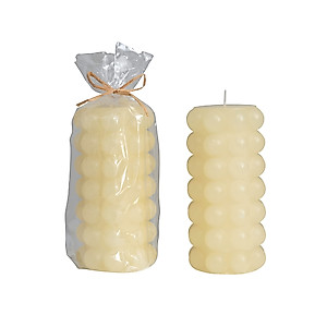 Creative Co-Op Unscented Hobnail Pillar, Cream Candles, 3" L x 3" W x 6" H