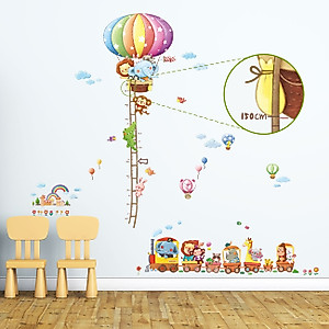 DECOWALL DA-1606N1406A Animal Hot Air Balloon Height Growth Chart and Train Kids Wall Stickers Wall Decals Peel and Stick Removable Wall Stickers for Kids Nursery Bedroom Living Room d?cor