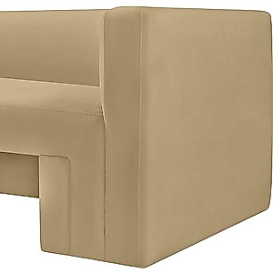 Meridian Furniture 665Camel-S Henson Collection Modern | Contemporary Velvet Upholstered Sofa with Soft Camel Velvet, Solid Wood Frame, 89.5" W x 34.5" D x 28" H, Camel