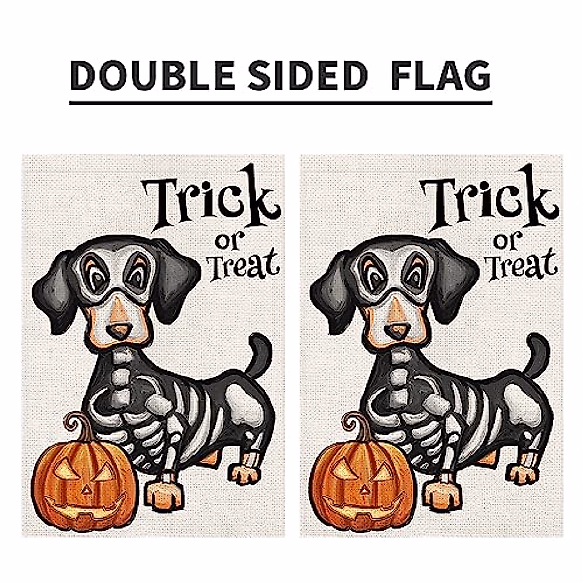Halloween Trick or Treat Garden Flag Ghost Dog 12x18 Inch Small Double Sided Burlap Welcome Yard Dachshund Skeleton Outside Decorations DF342